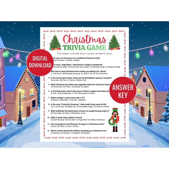 CHUBU Christmas Trivia Game, Printable Holiday Trivia Game, Fun ...