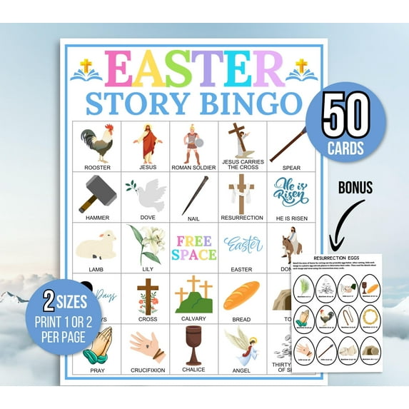 CHUBU Easter Story Bingo, 50 Religious Easter Bingo Cards, Easter Bible ...