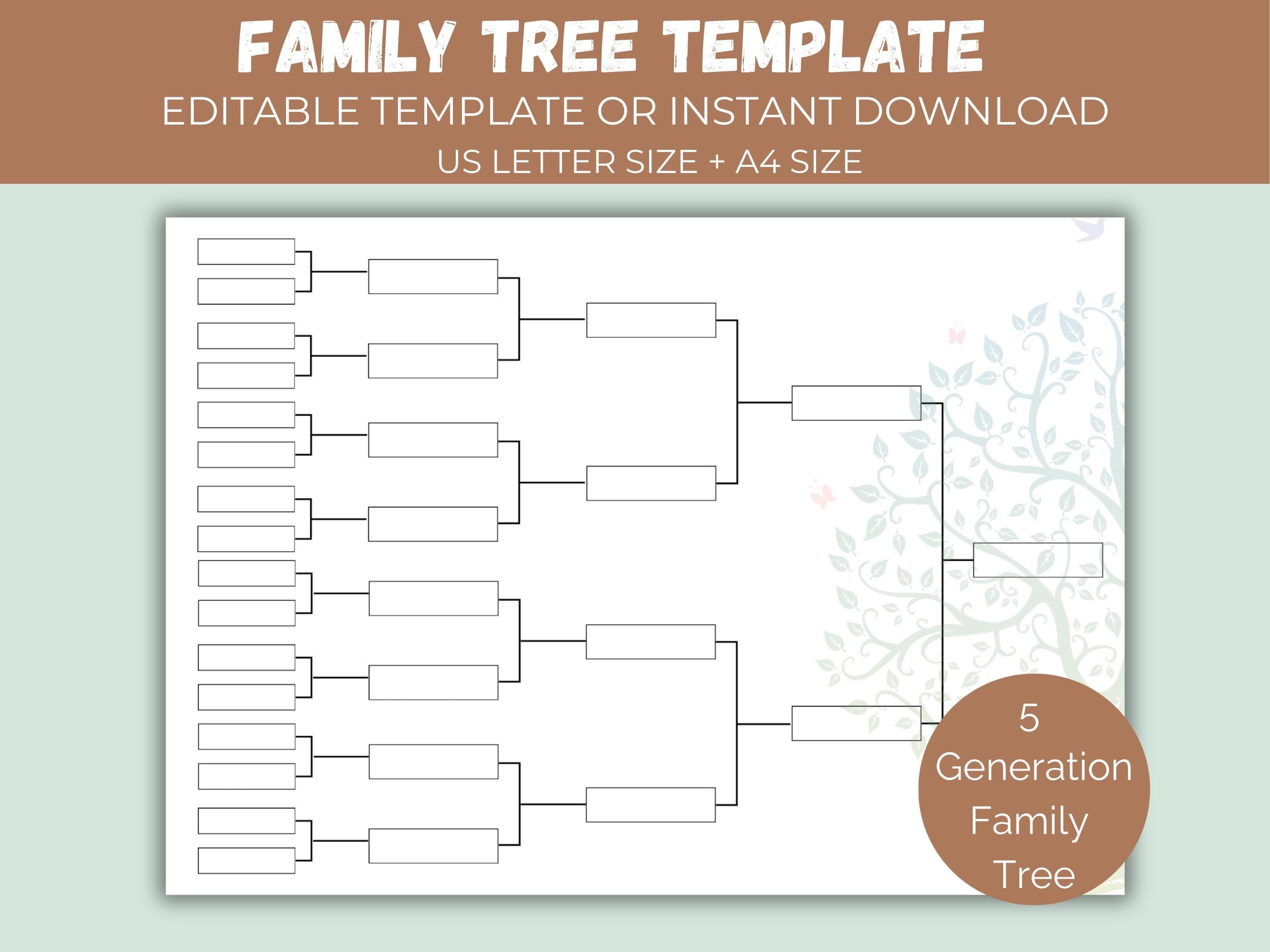 CHUBU Editable Family Tree Chart, Family Tree Template 5 Generation ...