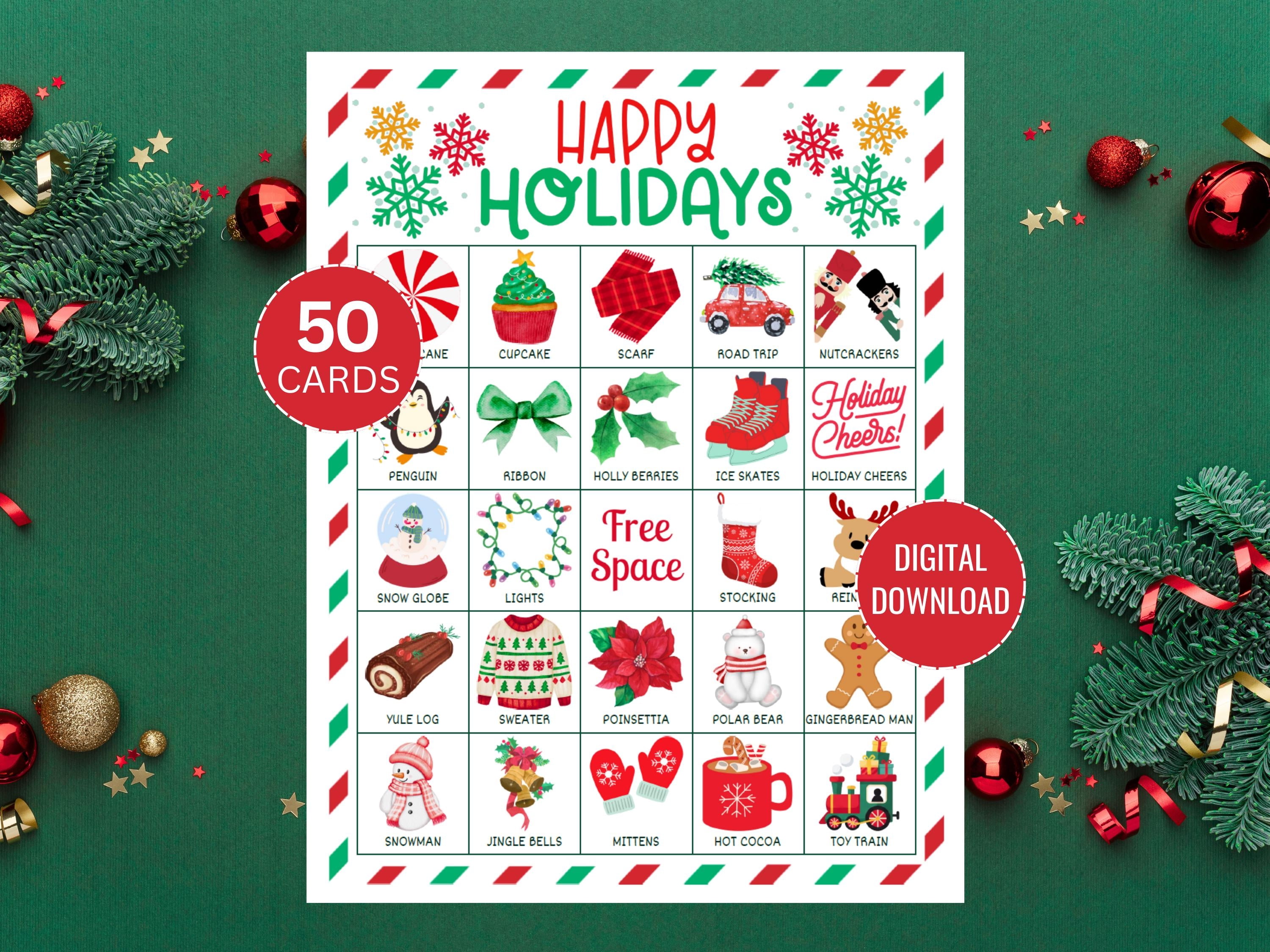 CHUBU Happy Holidays Bingo, 50 Printable Bingo Cards, Winter Holiday ...
