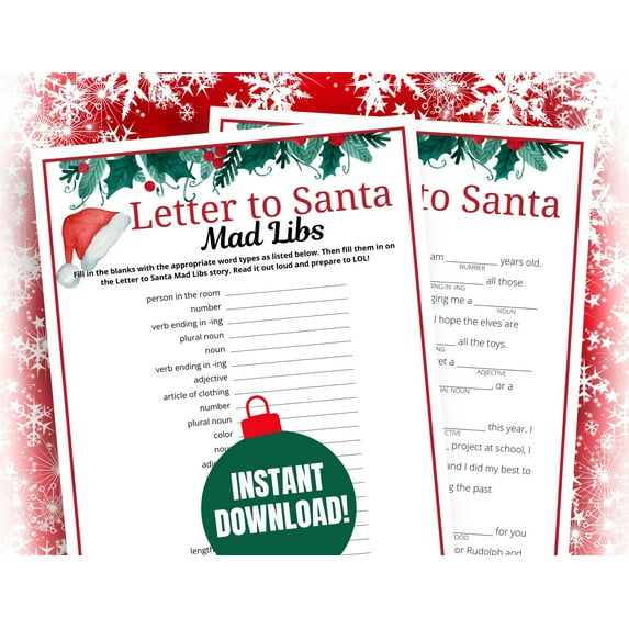 CHUBU Letter to Santa Mad Libs Game: Christmas Party Activity (Digital ...