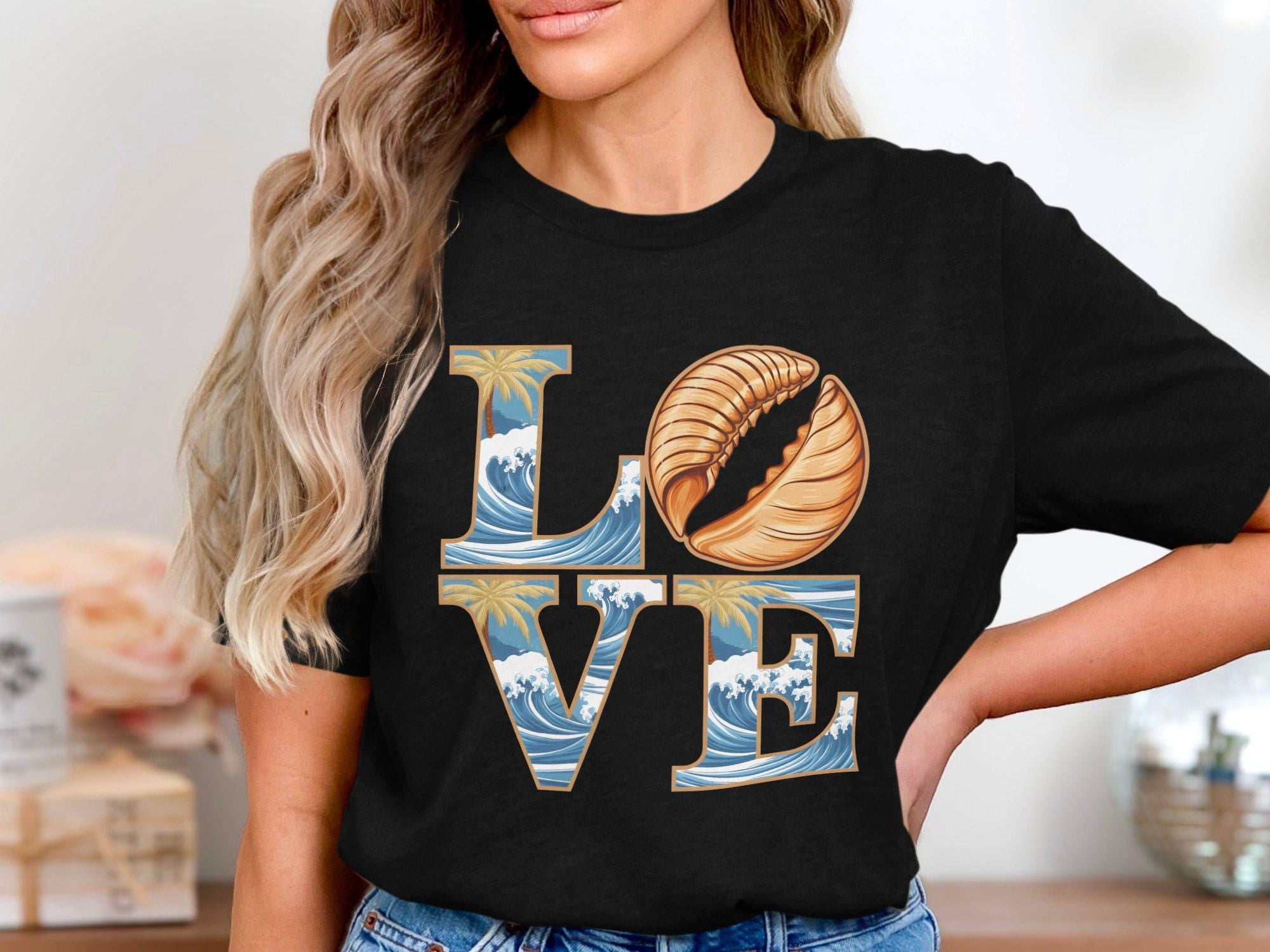 CHUBU Love Beach Shirt, Seashell Ocean Waves Tee, Tropical Vacation T Shirt, Coastal Summer ...