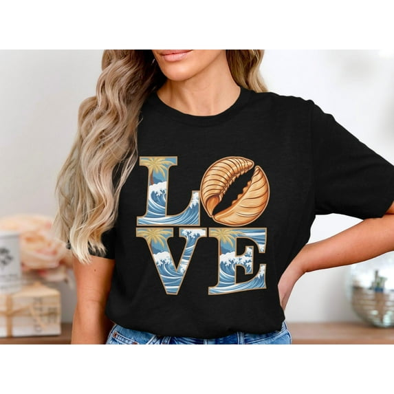 CHUBU Love Beach Shirt, Seashell Ocean Waves Tee, Tropical Vacation T ...