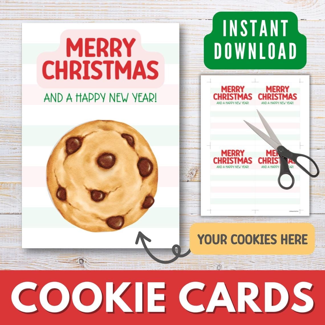 CHUBU Merry Christmas Cookie Card Printable, Cute Holiday Mini Cookie ...