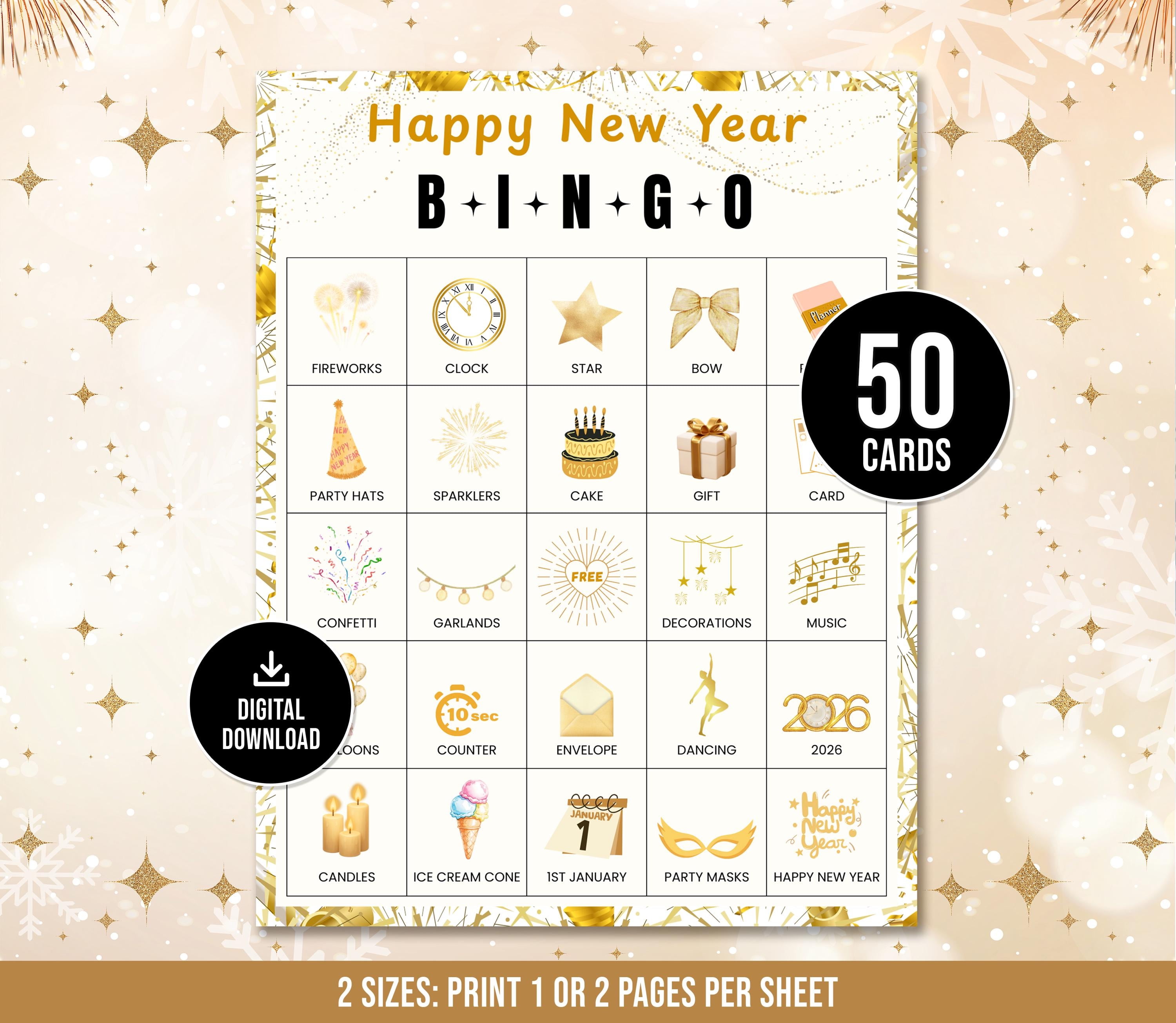 CHUBU New Year’s Eve Bingo, 50 Printable Bingo Cards, New Year Party ...