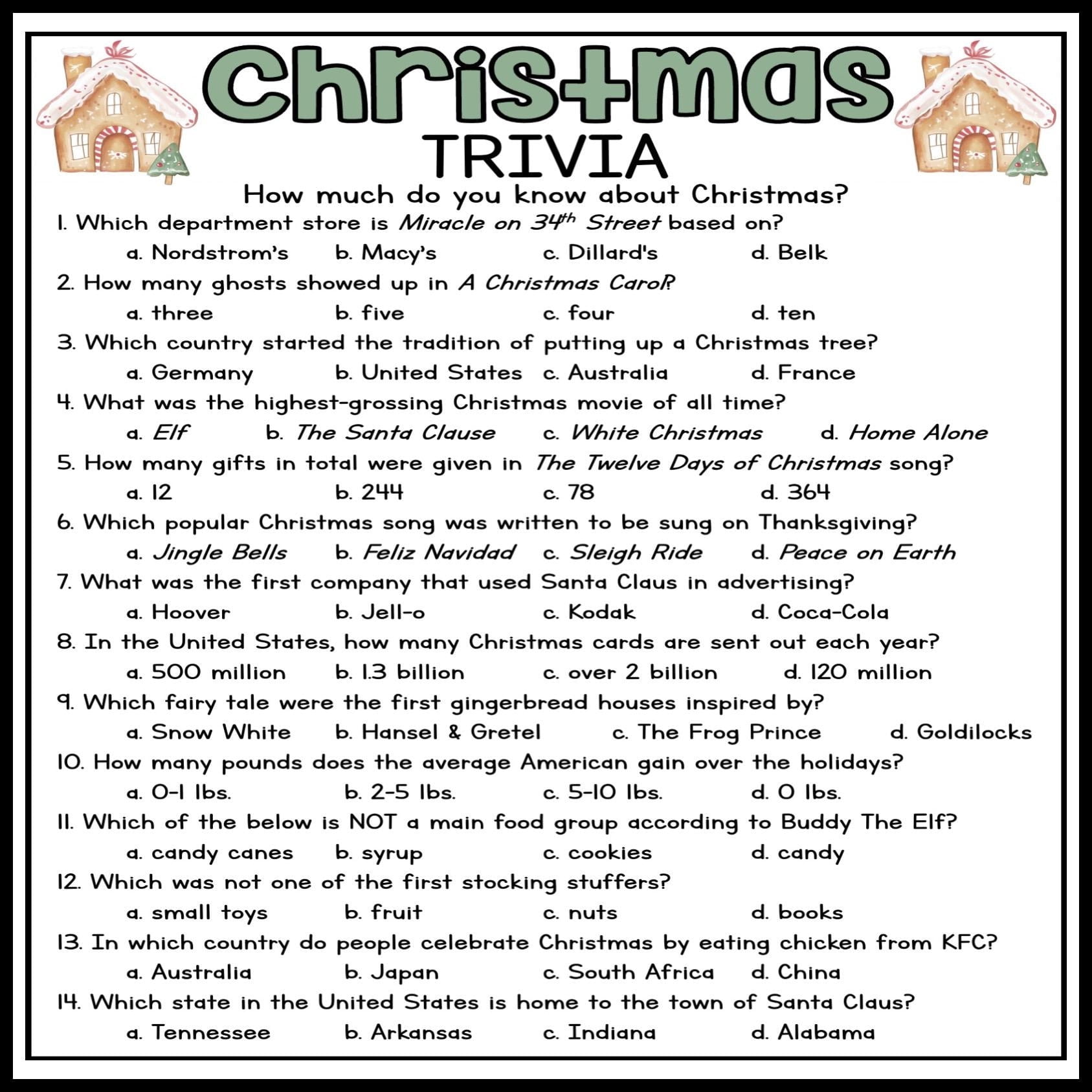 CHUBU Office Holiday Trivia Game, Christmas Trivia, Christmas Printable ...
