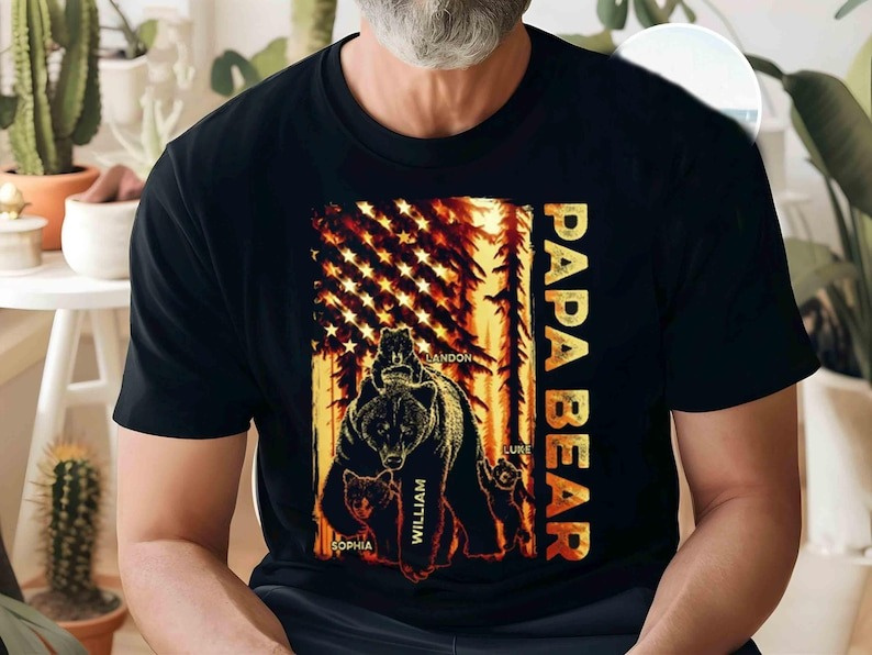 CHUBU Papa Bear Forest US Flag Personalized Shirt, Funny Dad Shirt ...