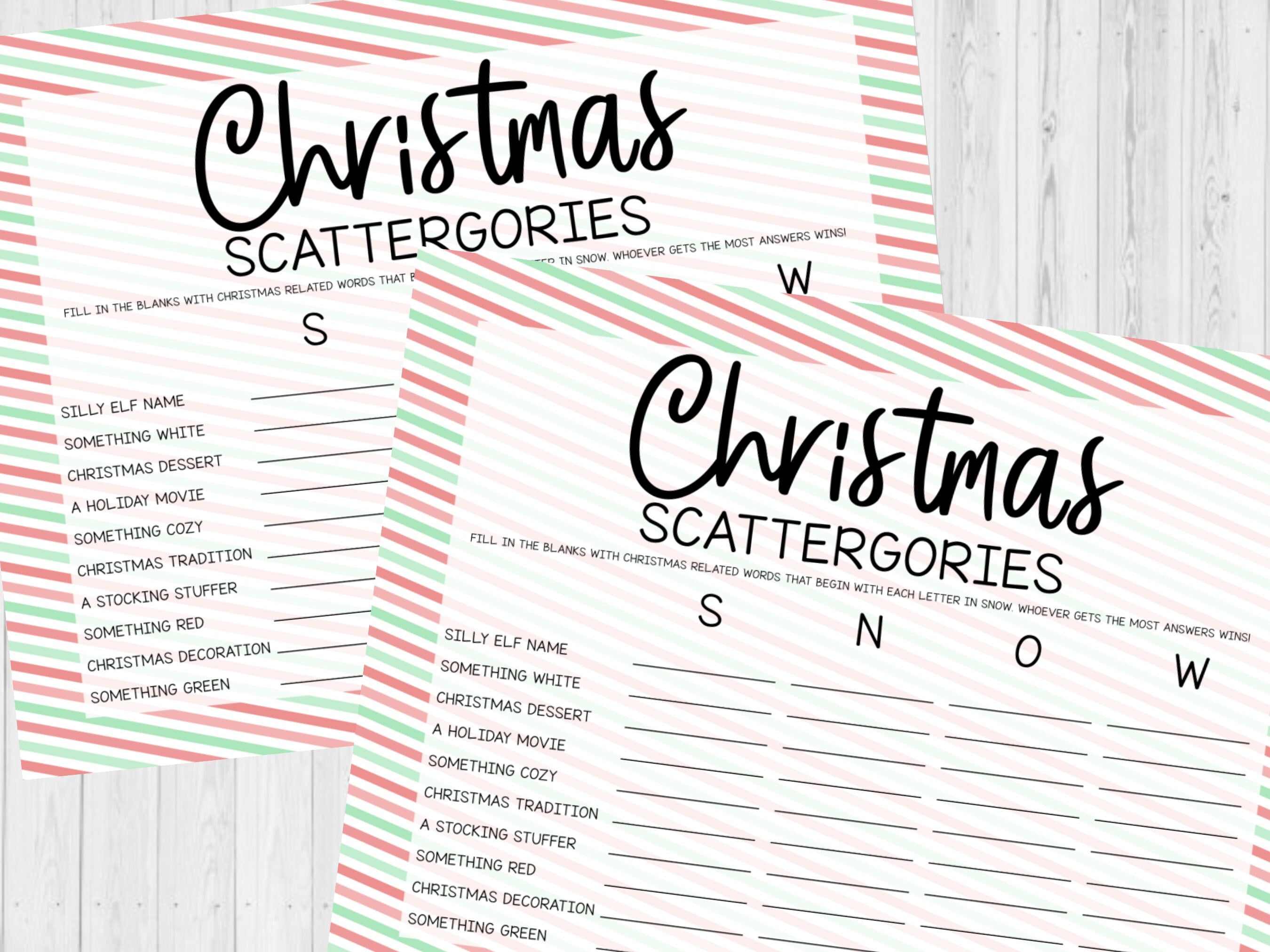 CHUBU Printable Version Christmas Scattergories Printable Game ...