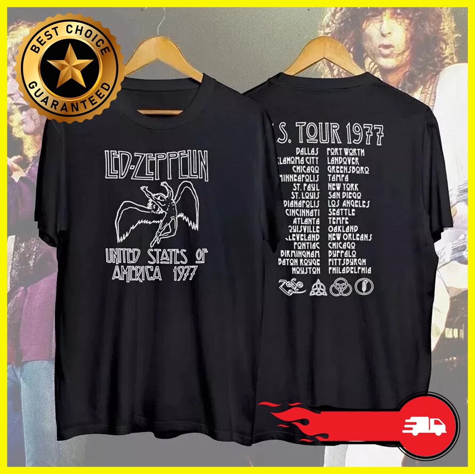 CHUBU VTG Led Zeppelin 1977 American Tour T-Shirt Double Sided Rock ...