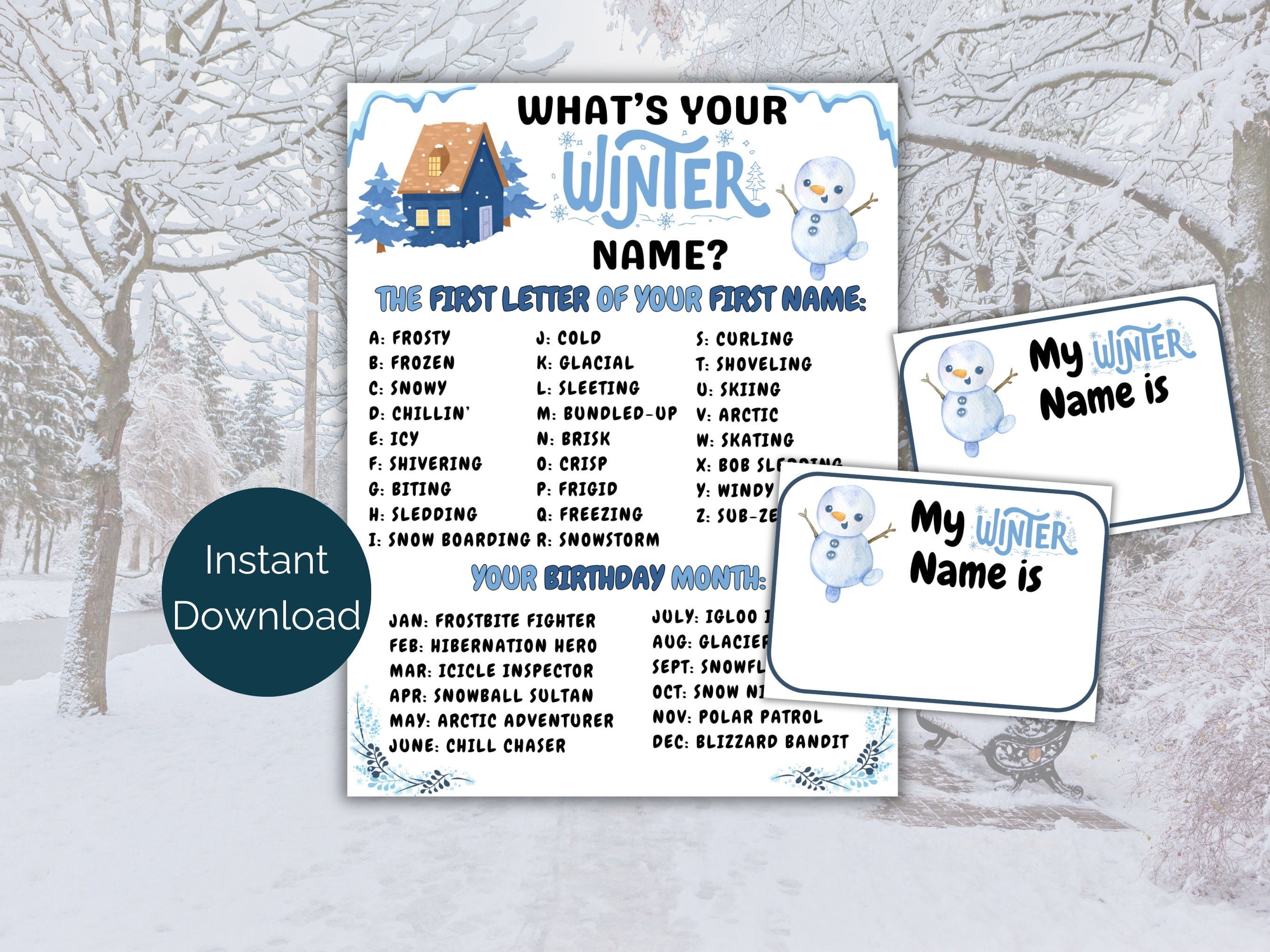 CHUBU What's Your Winter Name Game + Name Tags, Winter Game Activity ...