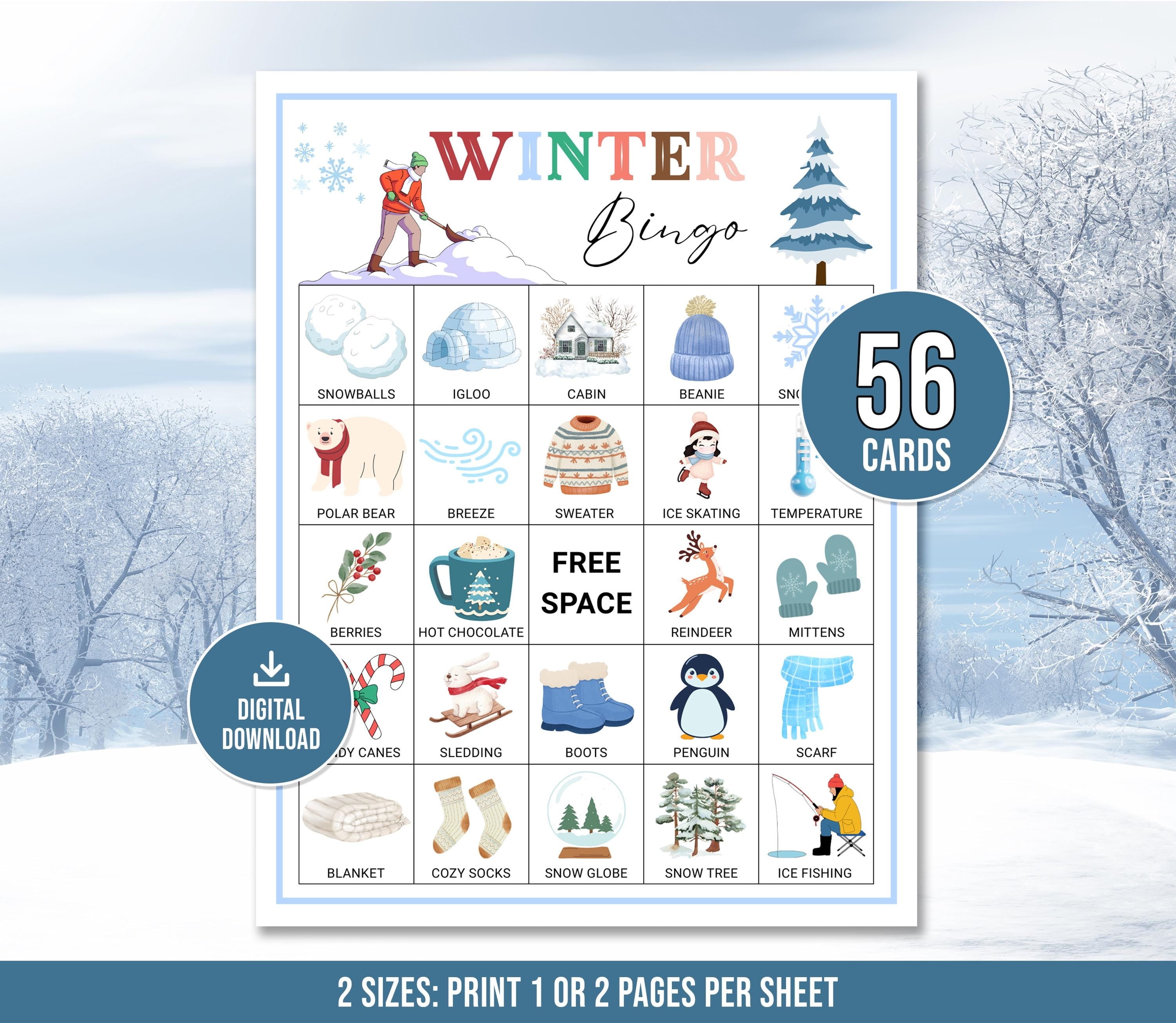 CHUBU Winter Bingo Game, 50 Winter Bingo Cards, Winter Games, Winter ...
