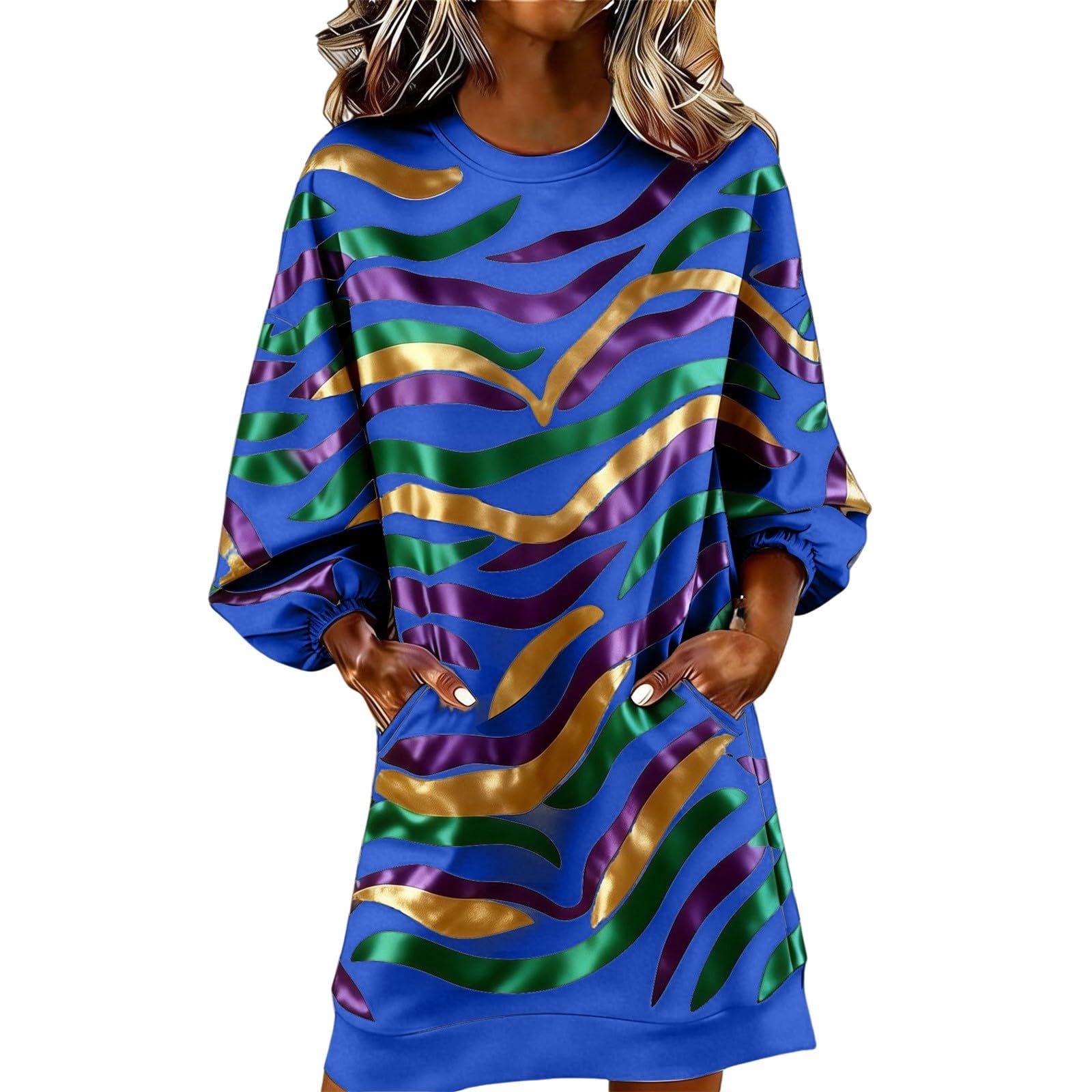 CHUMUD Carnival Dresses for Women Long Sleeve Crew Neck Loose Mini ...