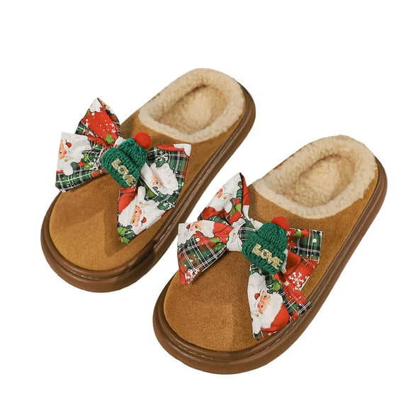 CHUMUD Christmas Slippers for Women - PU Upper with Colorful Bow ...