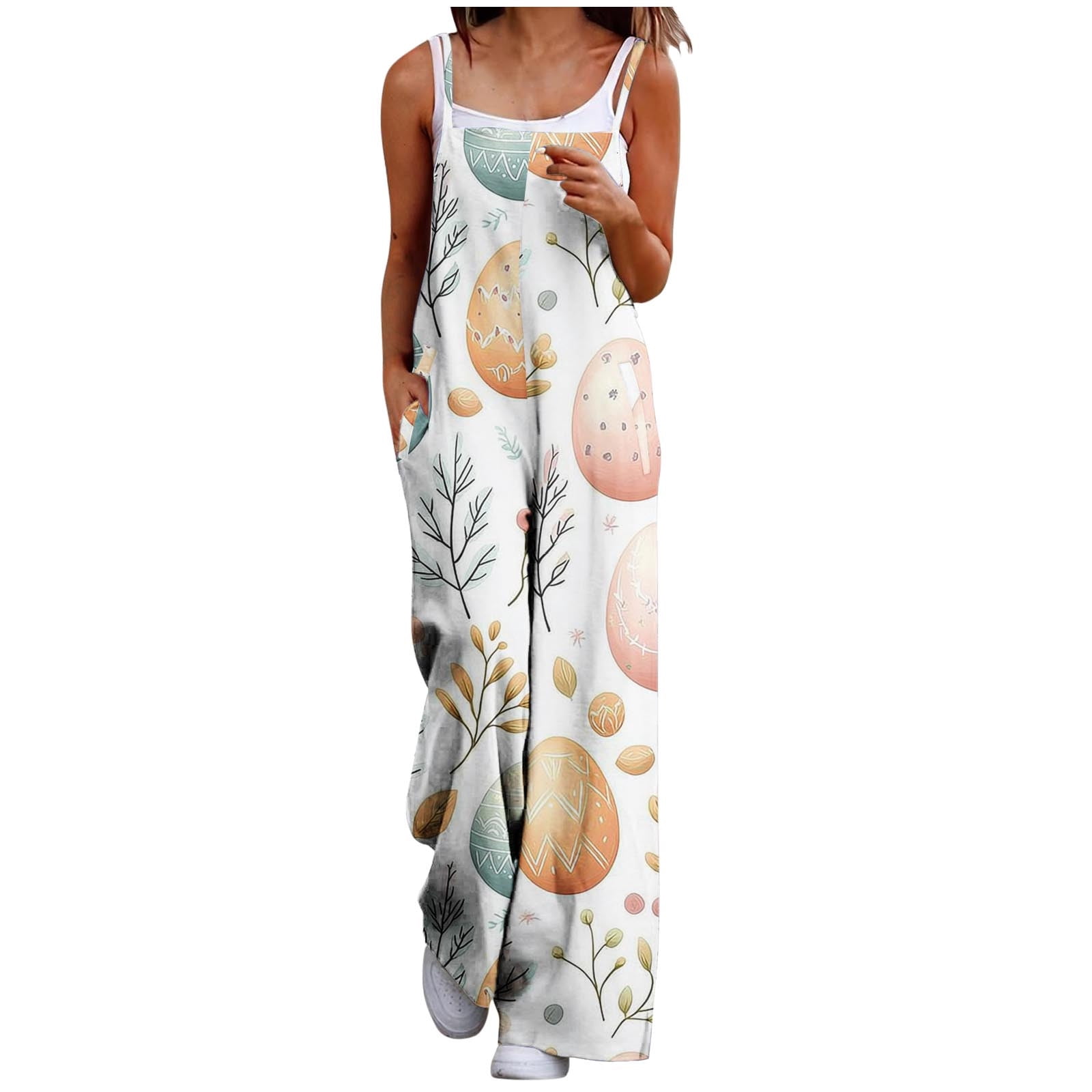 CHUMUD Easter Outfit Women Women's Easter Bunny Print Overalls Jumpsuit ...