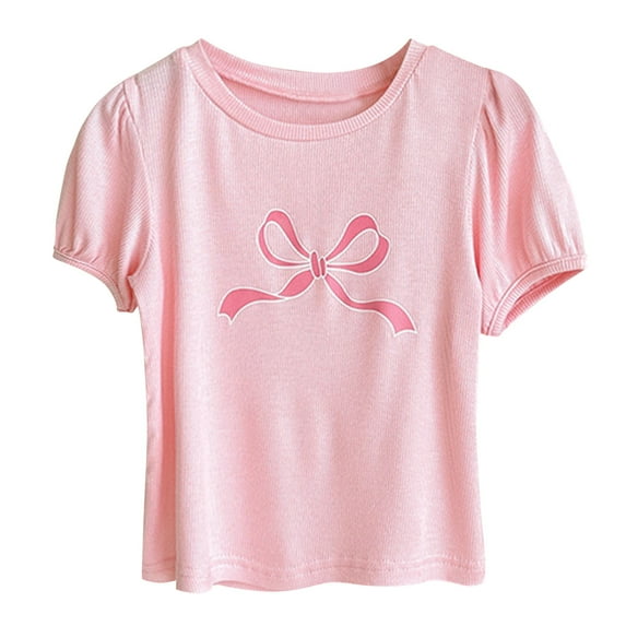 CHUMUD Girls Bow Printed Tees Top Kids Puff Short Sleeve Baby Toddlers ...