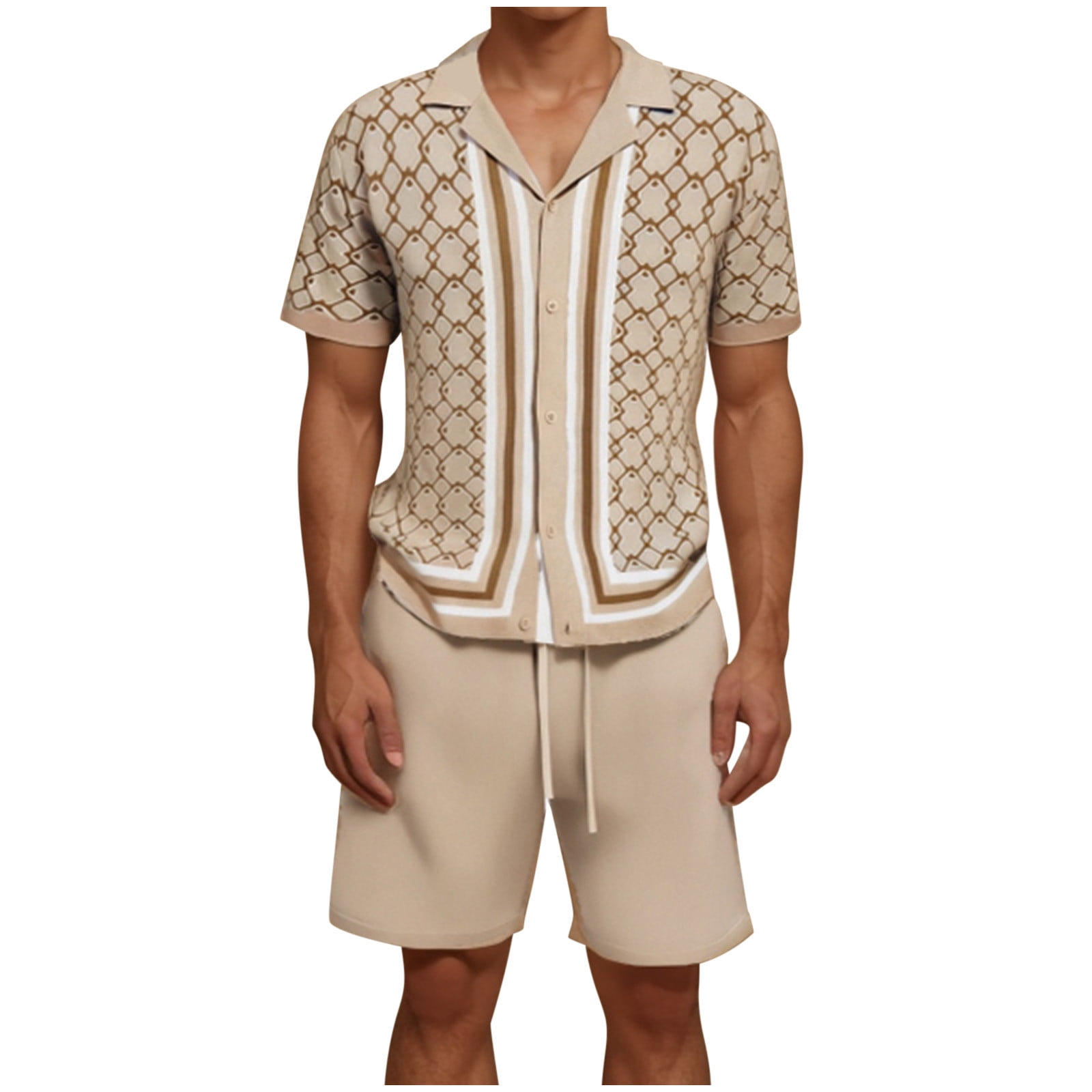 CHUMUD Men's 2 Piece Sets Boho Button Down Collared Short Sleeve Shirts ...