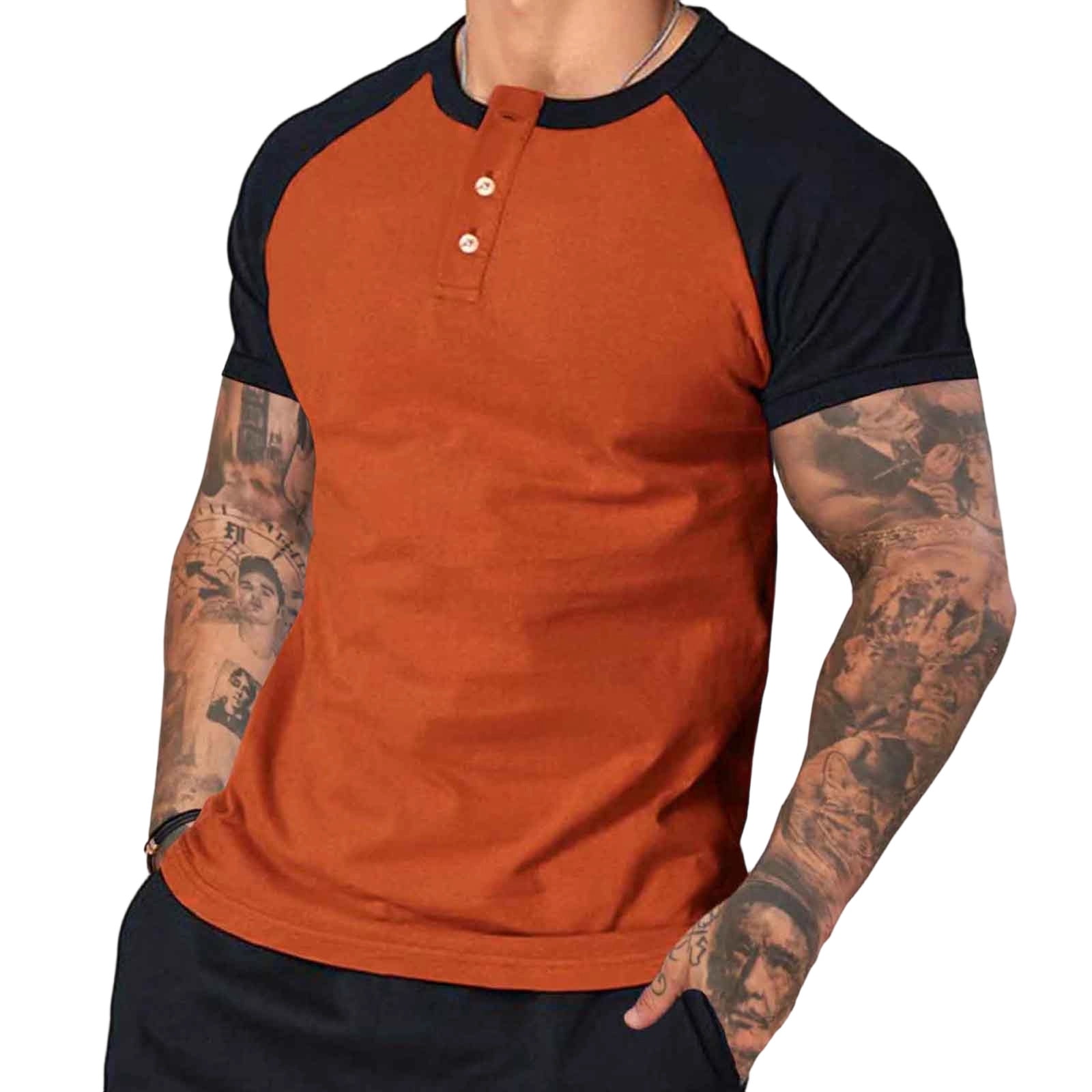 CHUMUD Men's Henley Shirt Summer Crewneck Color Block Slim Fit Short ...