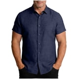 CHUMUD Mens Linen Shirts Short Sleeve Button Down Shirts Wrinkle Free ...