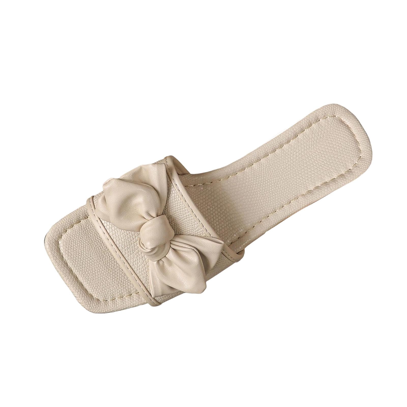 CHUMUD Slippers for Women Indoor and Outdoor Square Toe Bow Flat Slide ...