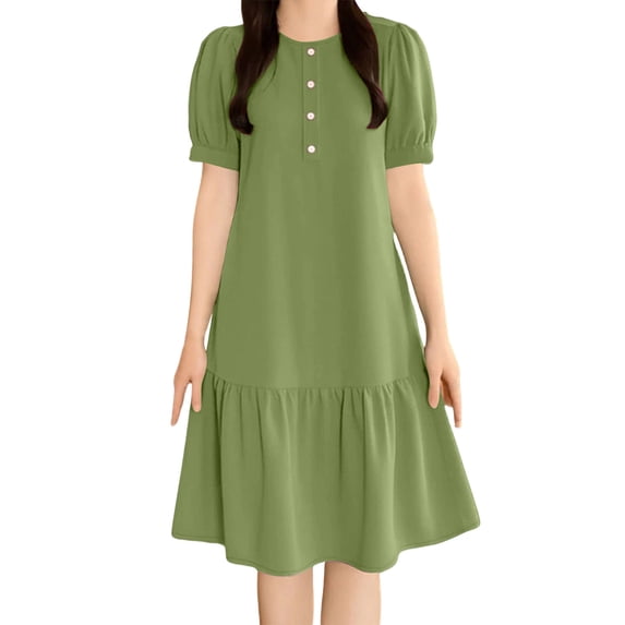 CHUMUD Summer Dresses for Women Short Sleeve Button Detail A-Line Mini ...