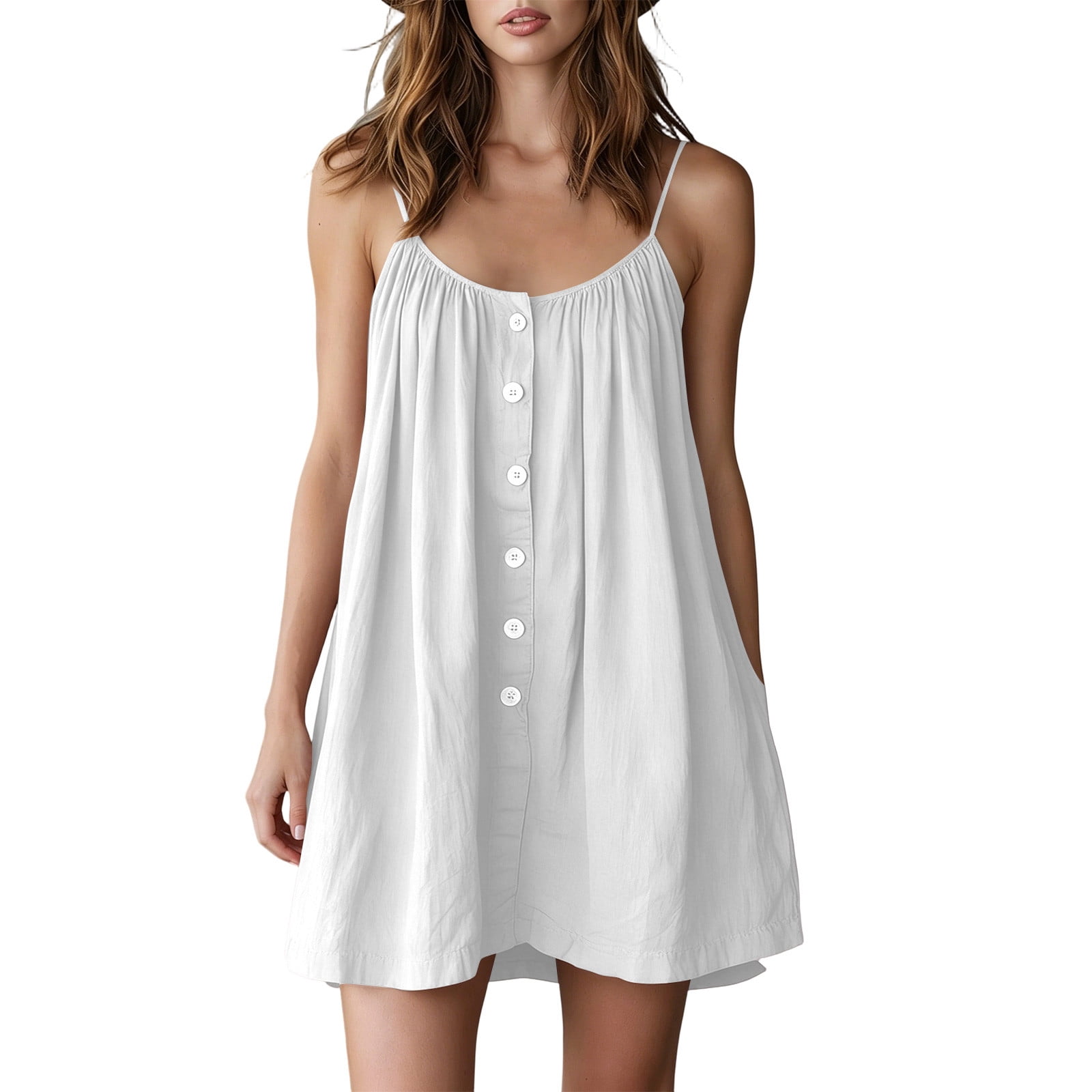 CHUMUD Summer Dresses for Women Spaghetti Strap Mini Dress with Front ...