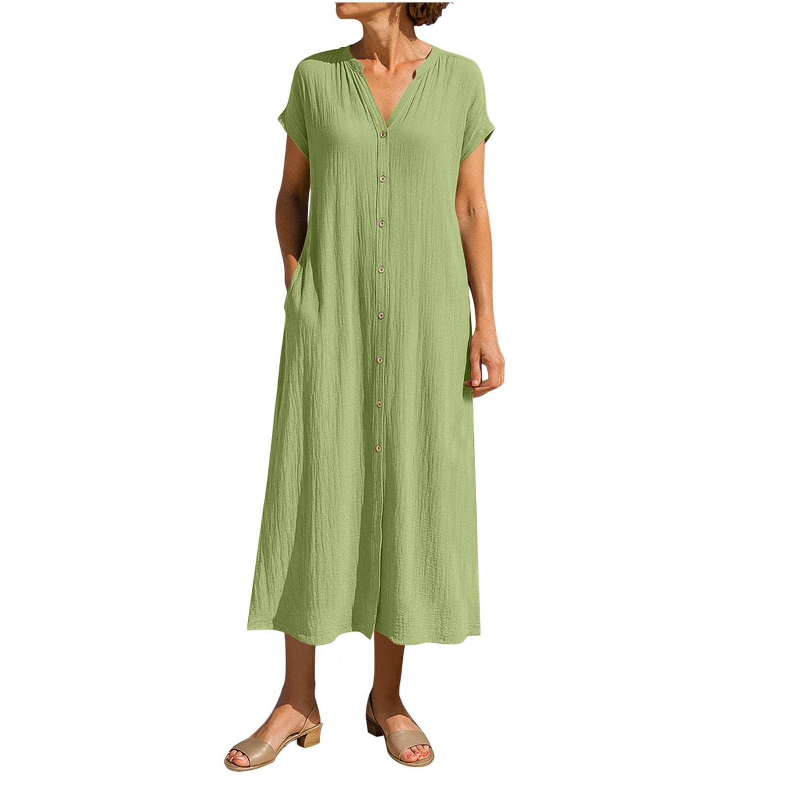 CHUMUD Women Dresses Summer Casual Short Sleeve Button Down Shirt ...