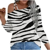 CHUMUD Women Off Shoulder Tops Long Sleeve Zebra Pattern Graphic Print ...