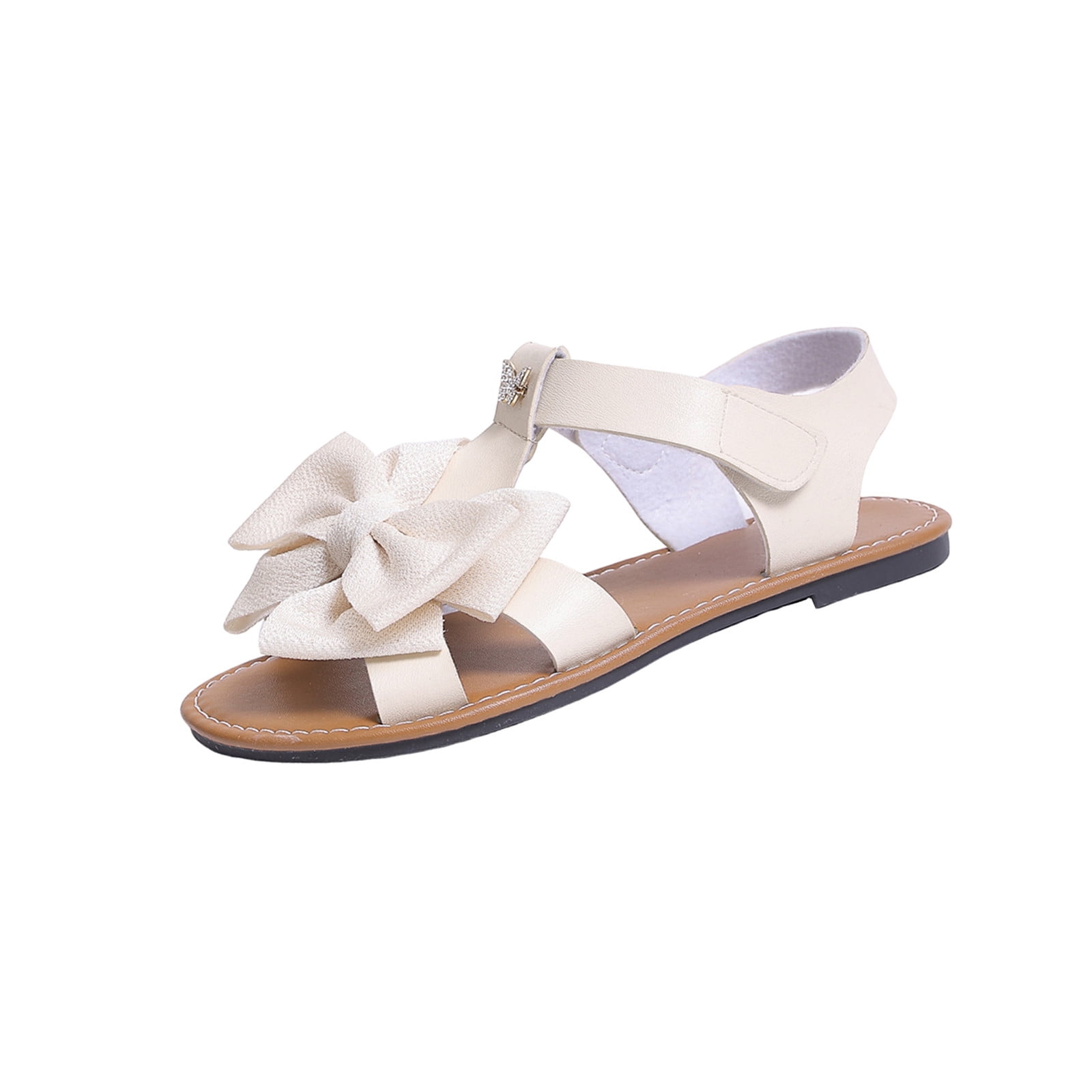 CHUMUD Women's Bow Detail Slide Sandals - Adjustable Hook & Loop Strap ...