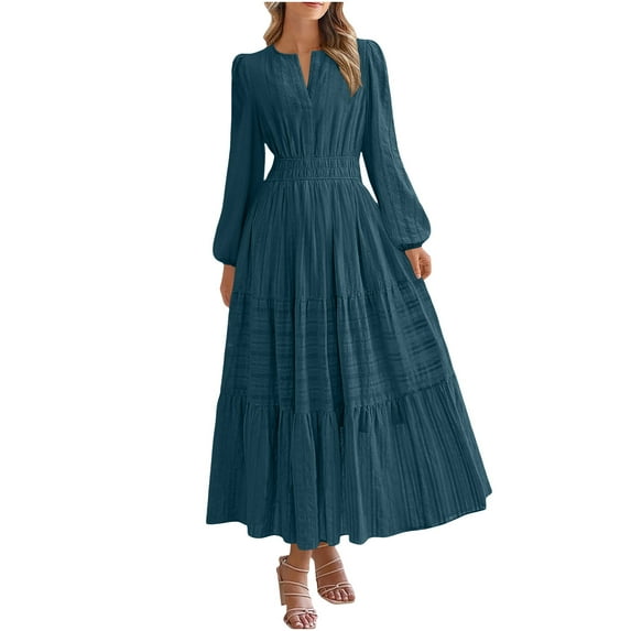 CHUMUD Women's Elegant Maxi Dresses Long Sleeve V Neck A Line Flowy ...