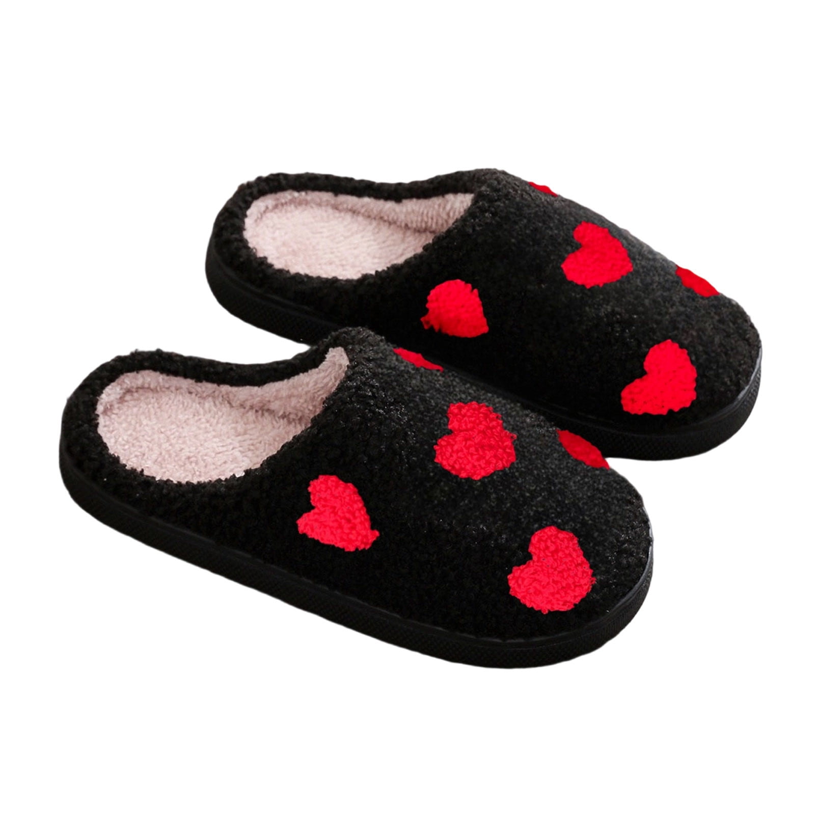 CHUMUD Women's Heart-shaped Print Fluffy Slippers - Warm, Cozy, Plush ...