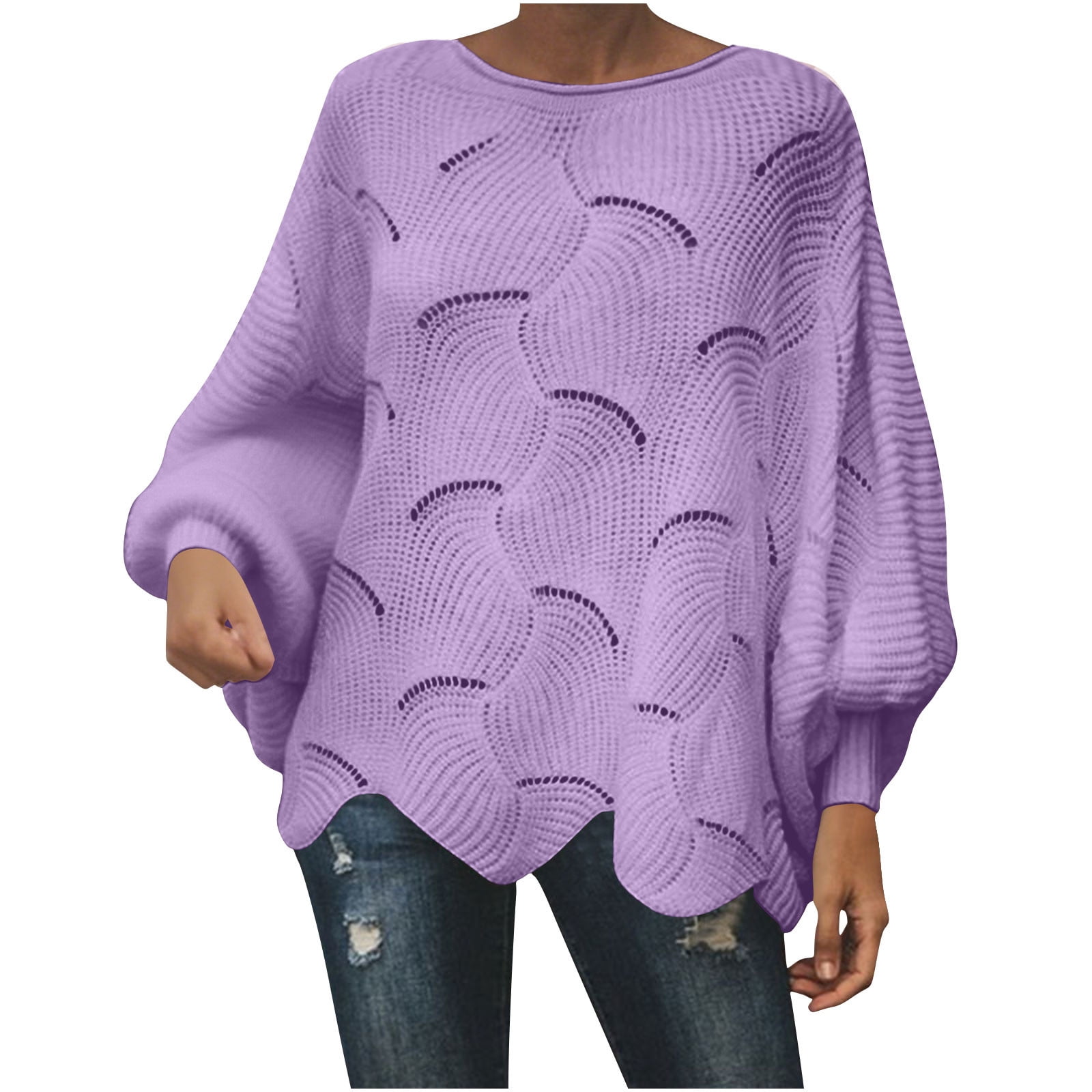 CHUMUD Women's Oversized Batwing Sweaters Long Sleeve Crewneck Knit ...