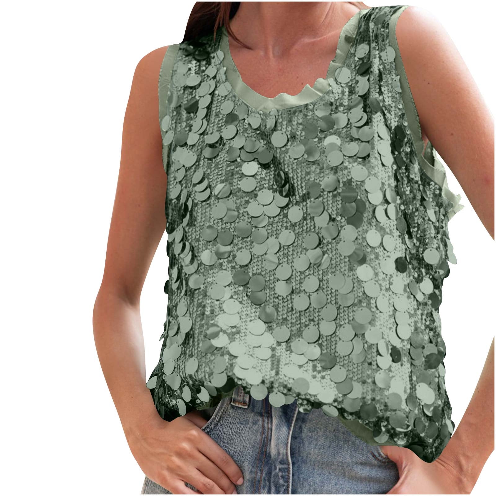 CHUMUD Women's Sequin Top Sleeveless Sparkly Dressy Tank Tops Glitter ...