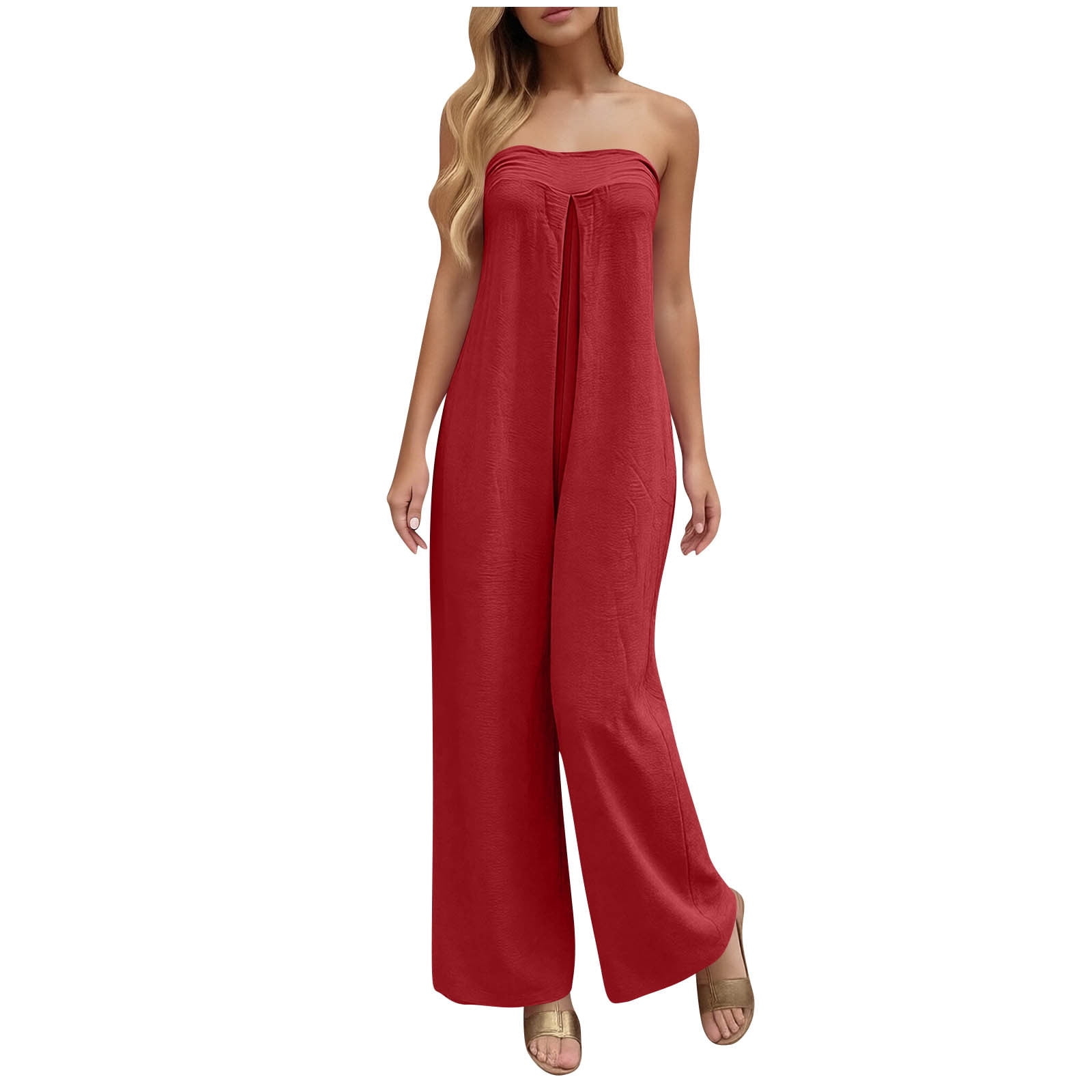 CHUMUD Women's Strapless Tube Top Rompers Casual Off Shoulder Solid ...