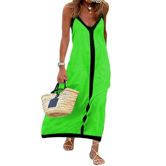 CHUMUD Women's Summer Maxi Dresses Sleeveless V Neck Spaghetti Strap ...