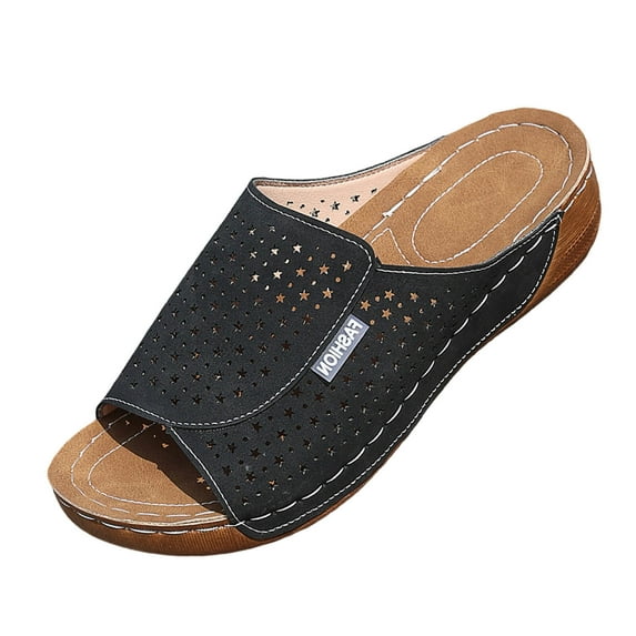 CHUMUD Women's Wedge Slide Sandals - Peep-Toe & Cut-Out Design ...