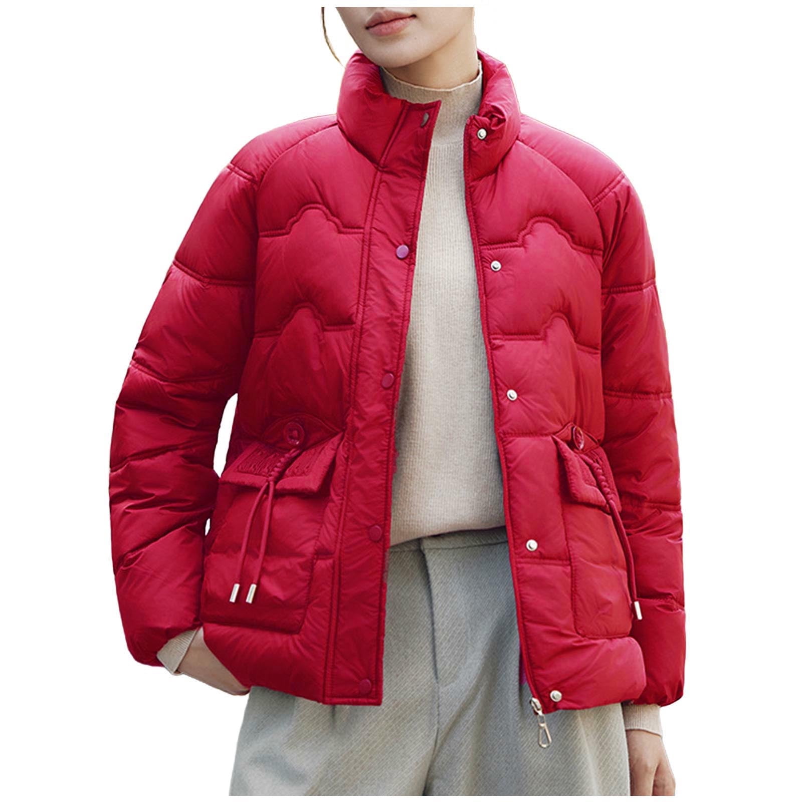 CHUMUD Women's Winter Puffer Jacket Warm Cotton Padded Coat Snap Zip Up ...