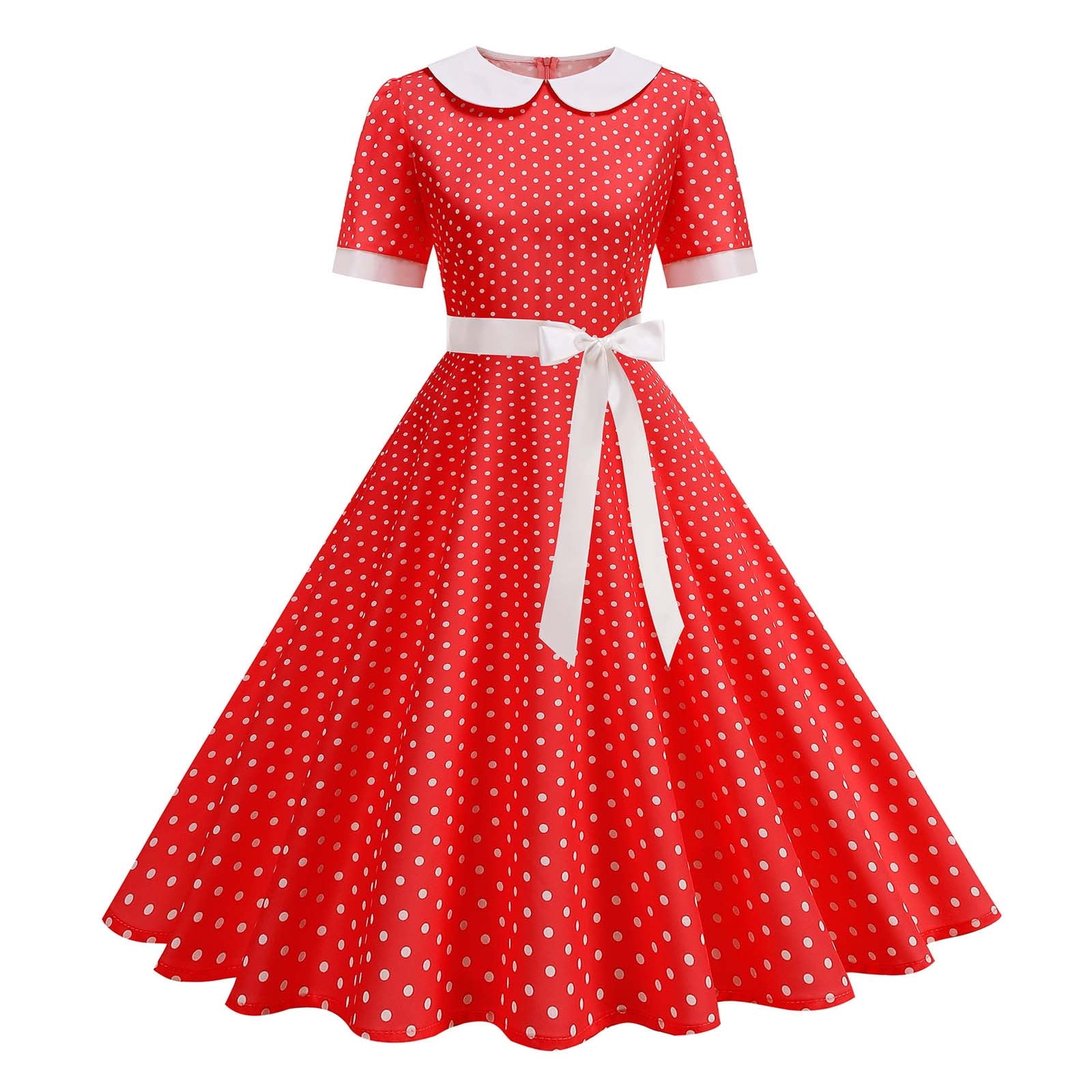 CHUMUD Womens 1950s Vintage Polka Dot Swing Dress, Peter Pan Collar ...