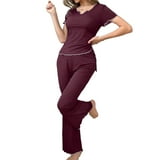 CHUMUD Womens 2 Piece Pajama Sets Short Sleeve Tops and Flared Pants ...