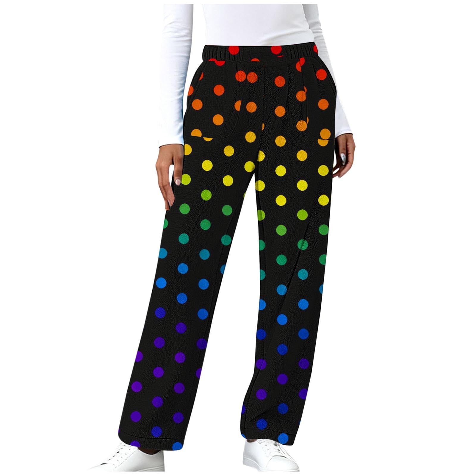 CHUMUD Womens Fleece Pants Elastic High Waisted Straight Trousers ...