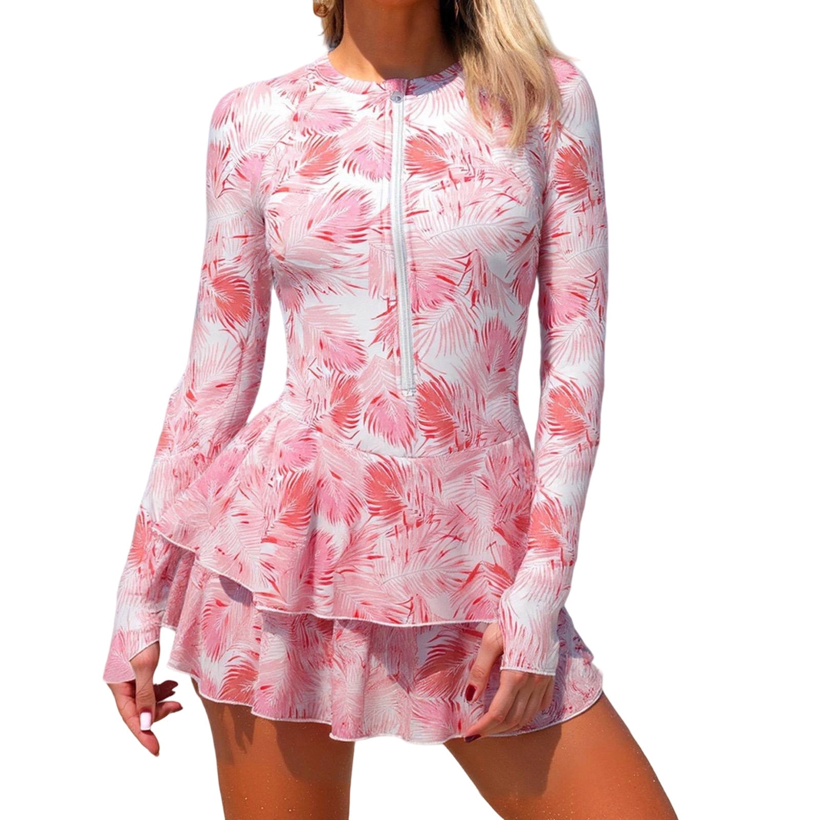 CHUMUD Womens One Piece Swimsuit Modest Front Zip Up Bathing Suit Long ...