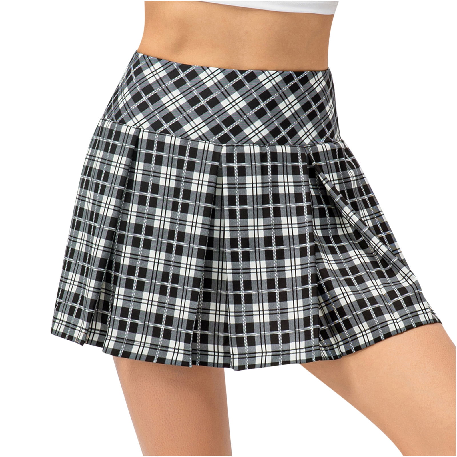 CHUMUD Womens Plaid Skorts Skirts Elastic High Waist Mini A-line Swing ...