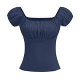 CHUMUD Womens Ruched Square Neck T Shirt Cap Short Sleeve Slim Fitted ...