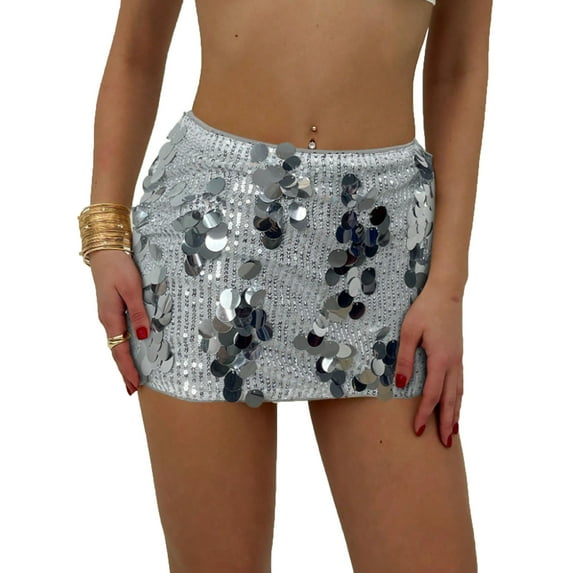 CHUMUD Womens Sequin Mini Skirts High Waisted Elastic Bodycon Short ...