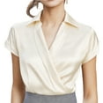 CHUMUD Womens Summer Satin Tops Short Sleeve Cross V Neck Top Collared ...