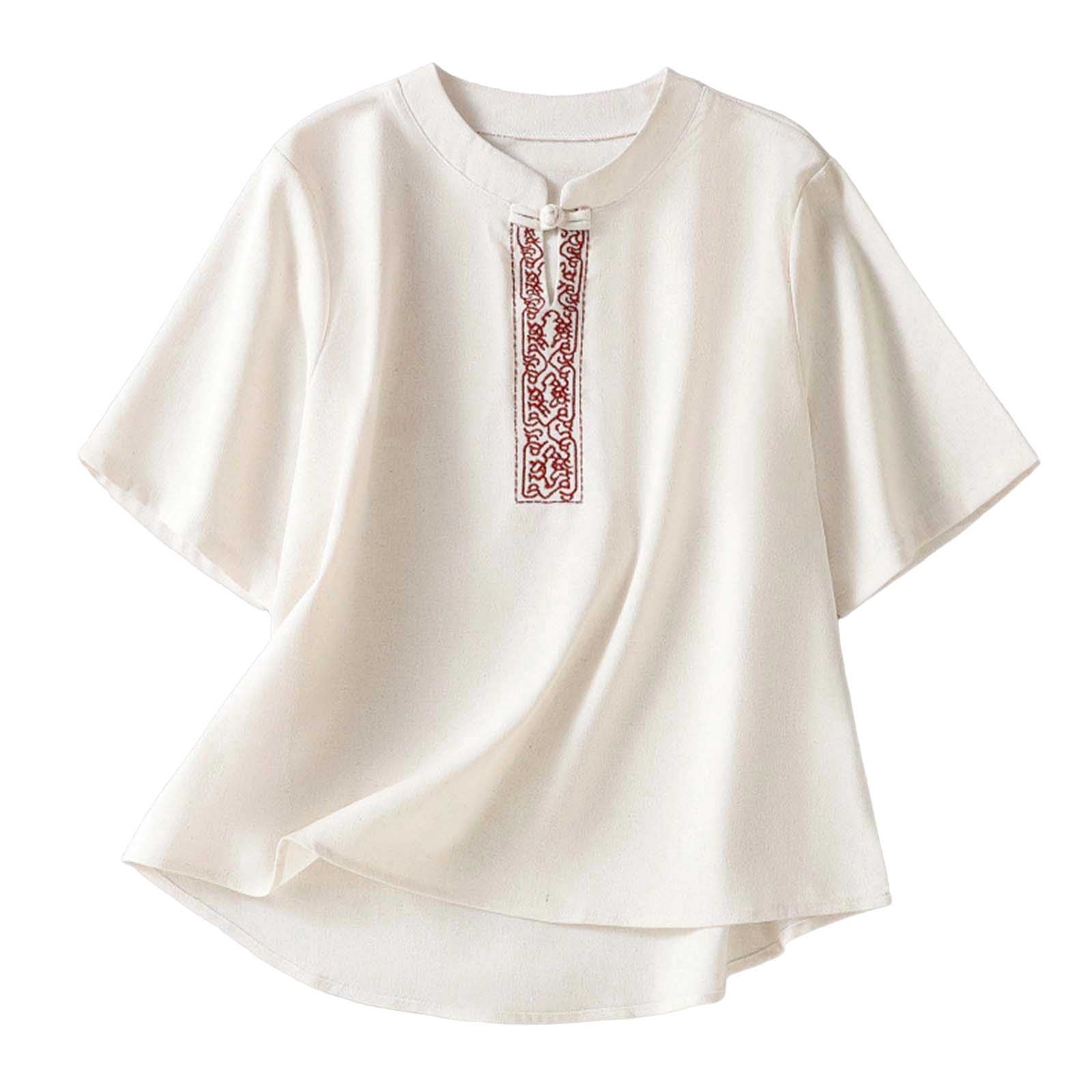 CHUMUD Womens Summer Short Sleeve Tops Trendy Cotton-Linen Henley ...