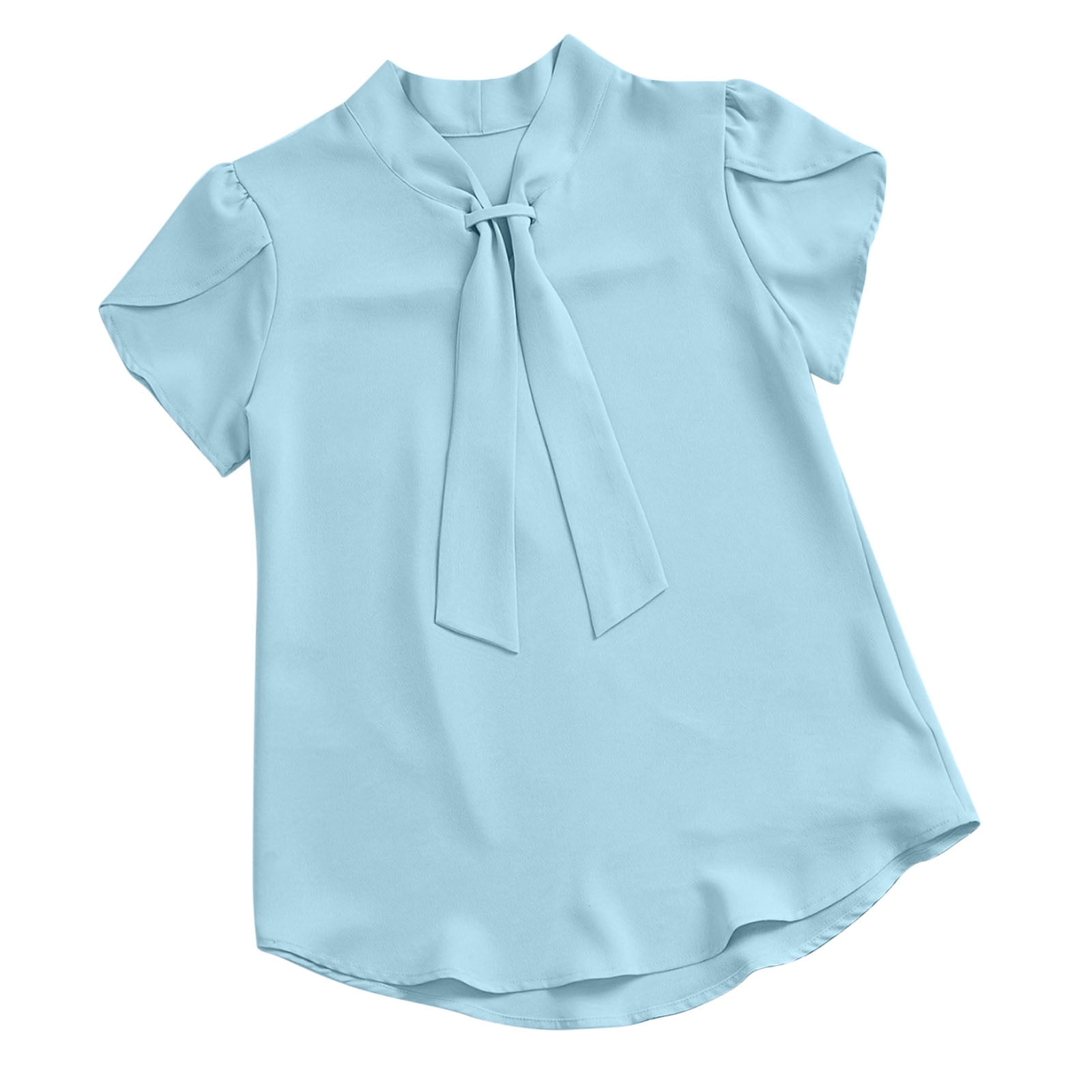 CHUMUD Womens Summer Tops Short Sleeve Mock Neck Top Front Tie Casual ...