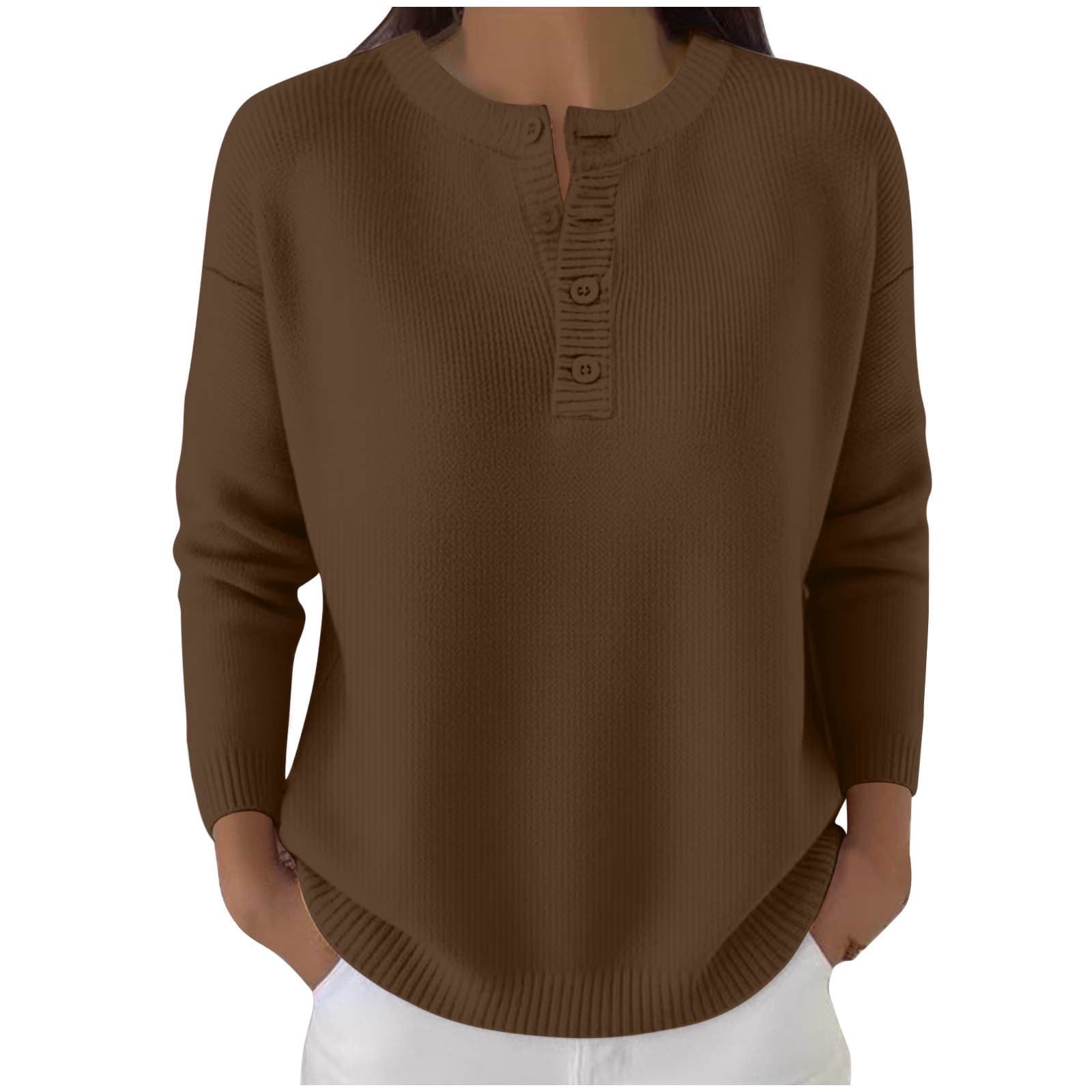 CHUMUD Womens Sweaters Half Button Down Pullover Knit Sweater Long ...