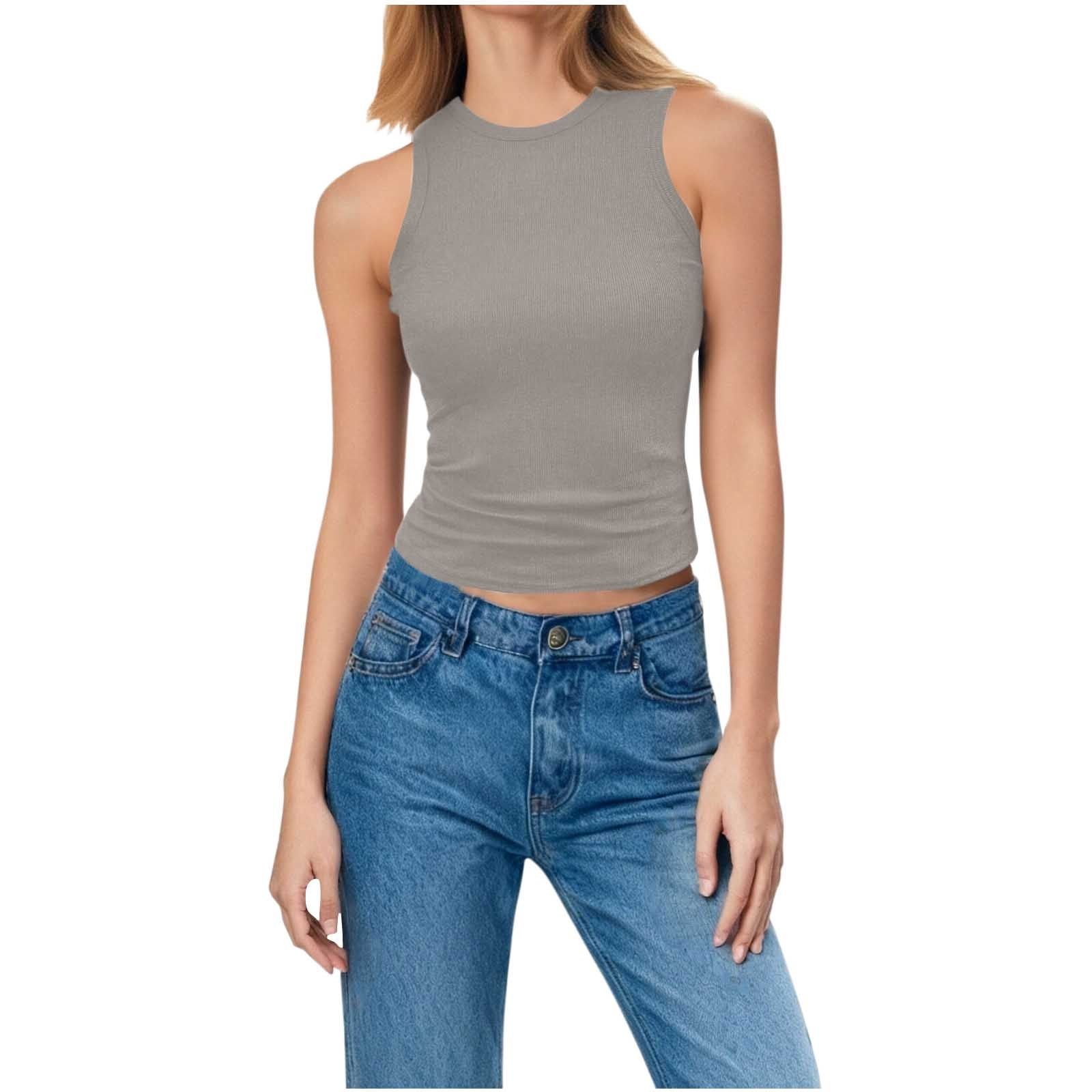CHUMUD Womens Tank Tops Crew Neck Sleeveless Top Ribbed Fitted ...