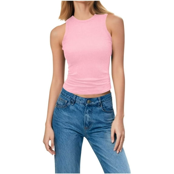 CHUMUD Womens Tank Tops Crew Neck Sleeveless Top Ribbed Fitted ...