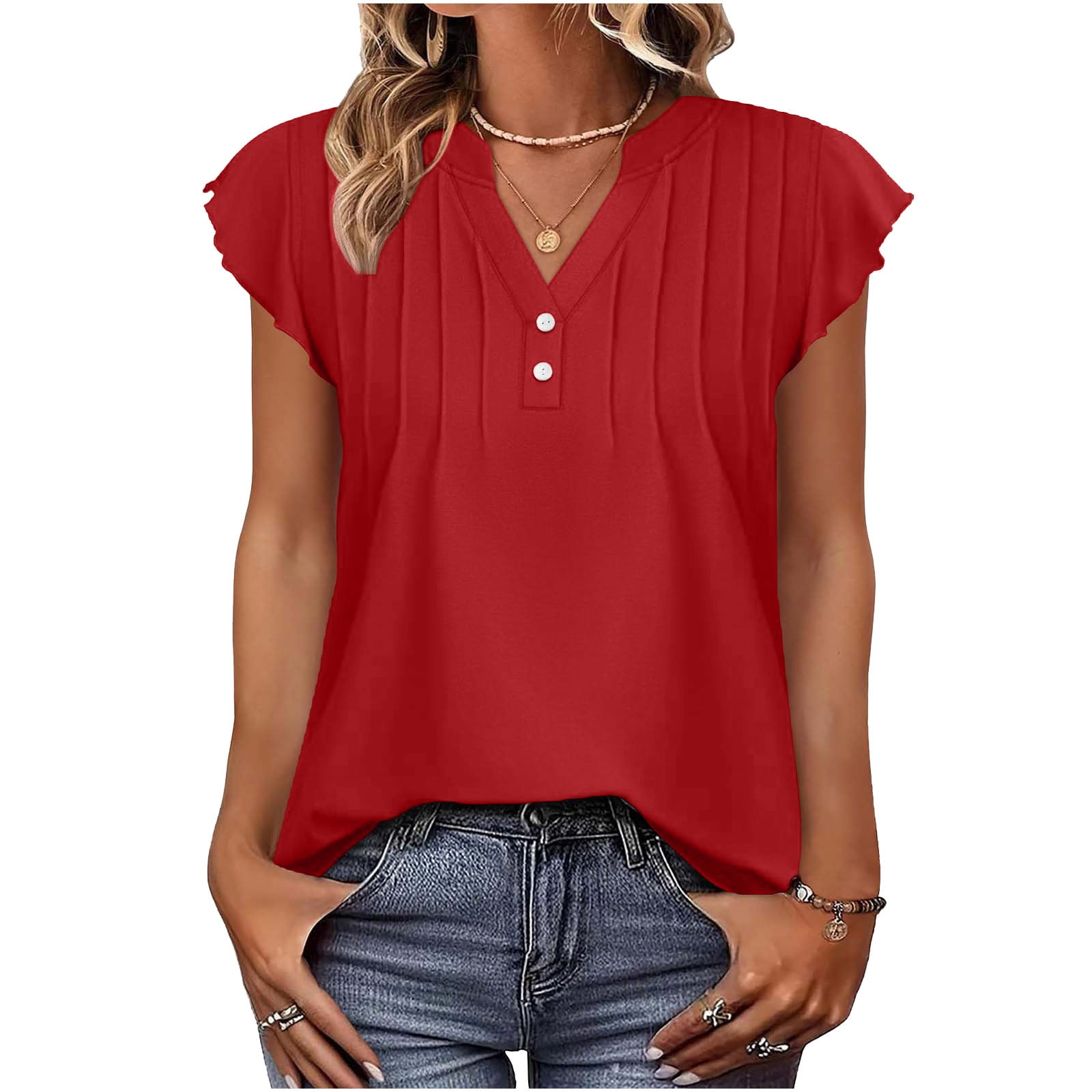 CHUMUD Womens Tank Tops Sleeveless V Neck Blouses Half Button Casual ...